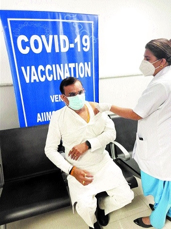 BJP President V D Sharma gets vaccinated at AIIMS, New Delhi - The Hitavada