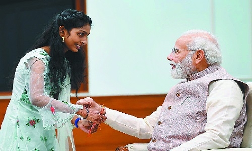 PM Modi celebrates Rakhi with daughters of PMO staff members - The Hitavada